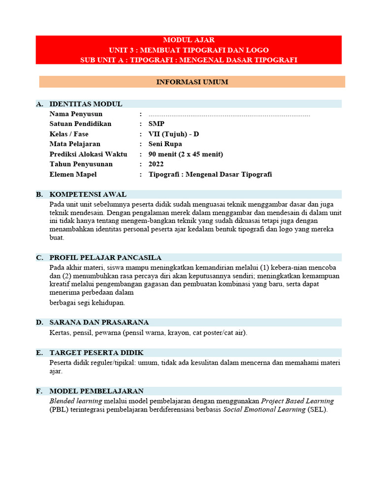Modul Ajar 7 Seni Rupa - Tipografi | PDF