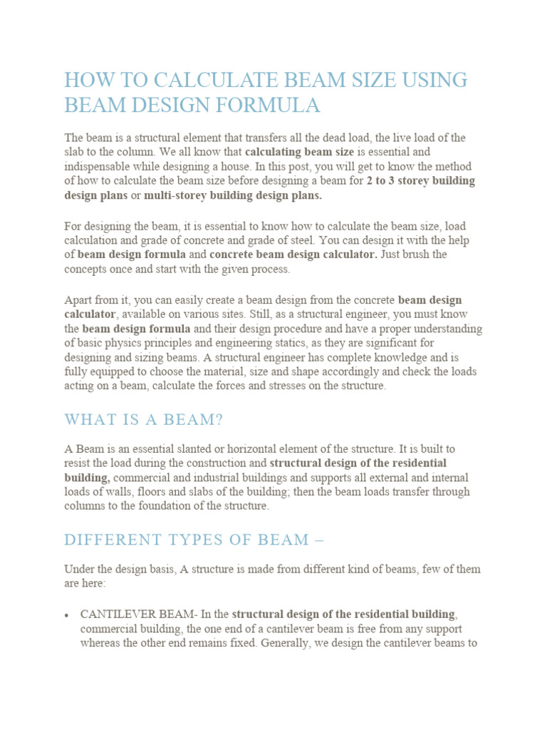 How To Calculate Beam Size Using Beam Design Pdf
