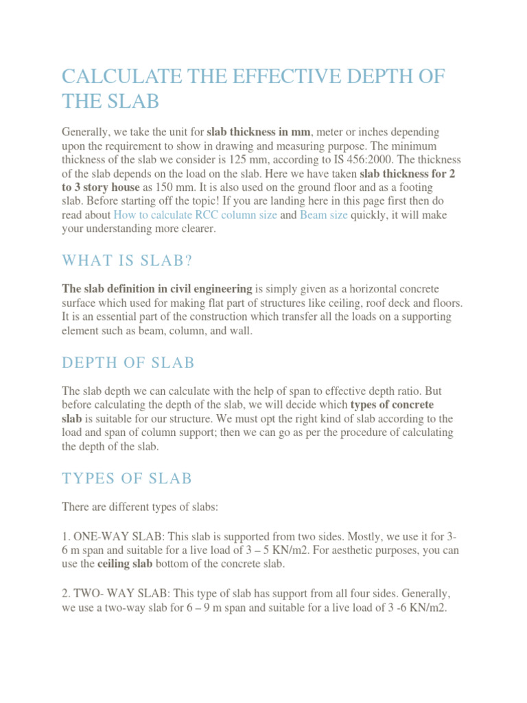 Calculate The Effective Depth of The Slab | PDF | Concrete | Column