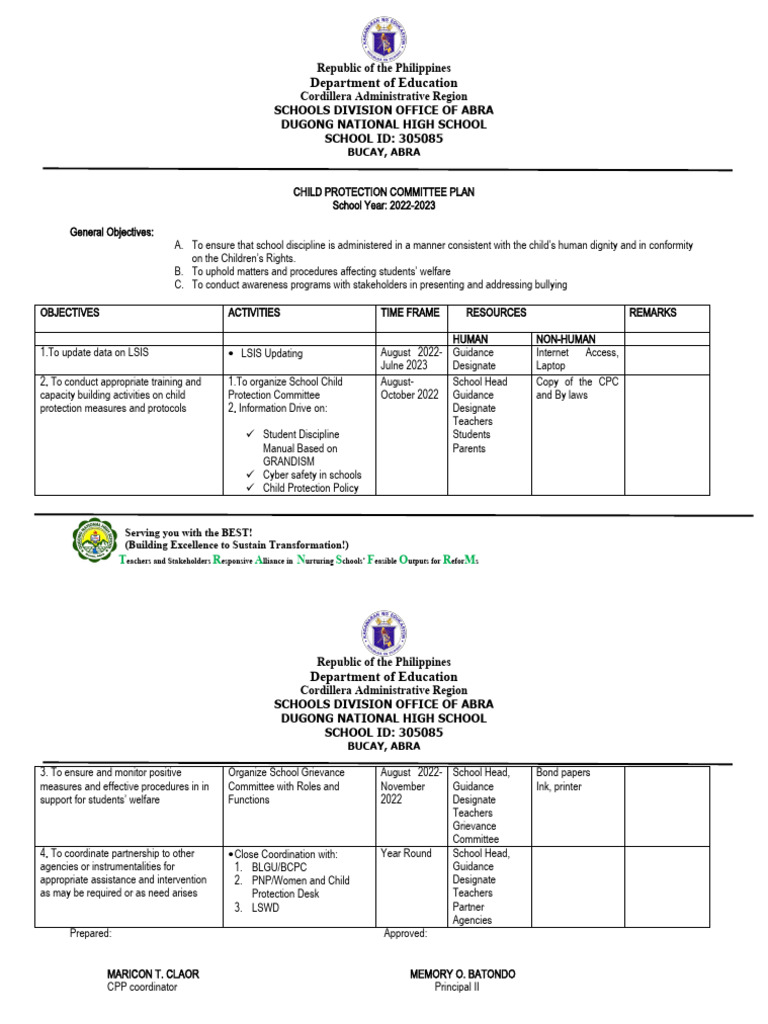 Child Protection Committee Plan 2022-2023 | PDF | Child Protection