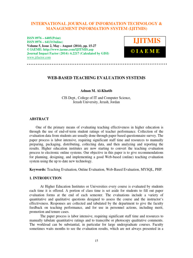 Web-Based Teaching Evaluation Systems | PDF