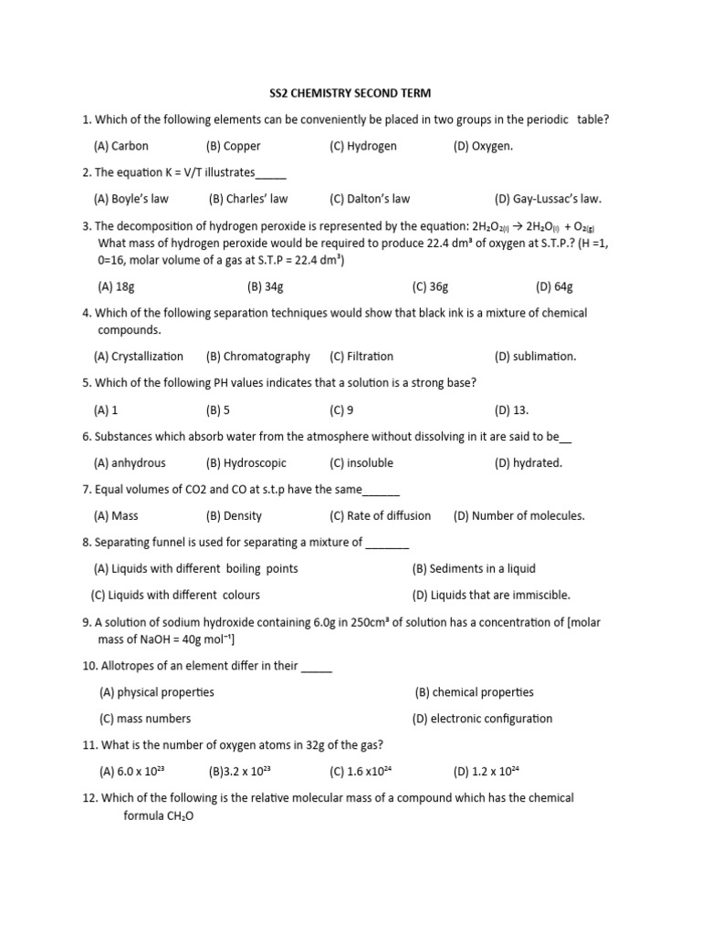Chemistry SS2 Second Term | PDF | Redox | Hydroxide