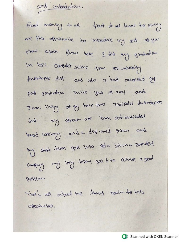 Self Introduction Fresher | PDF