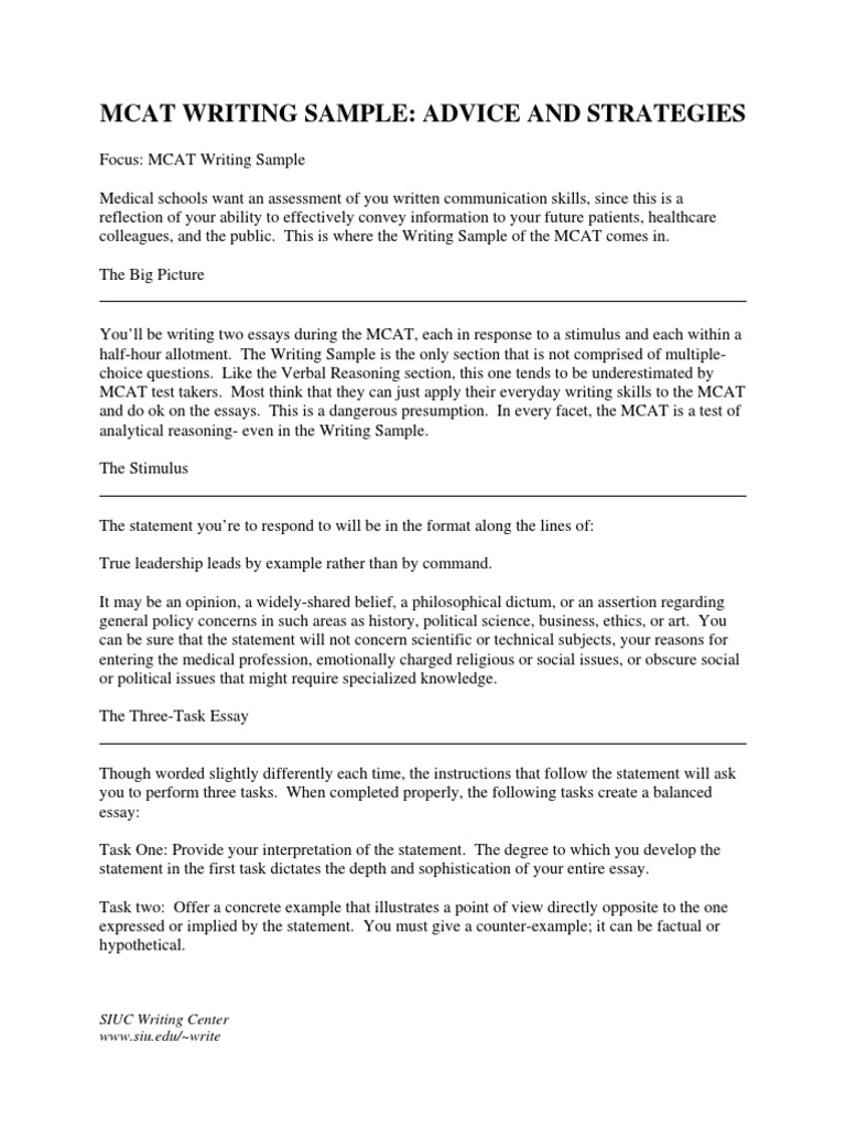Mcat Writing Sample: Advice and Strategies: SIUC Writing Center WWW ...