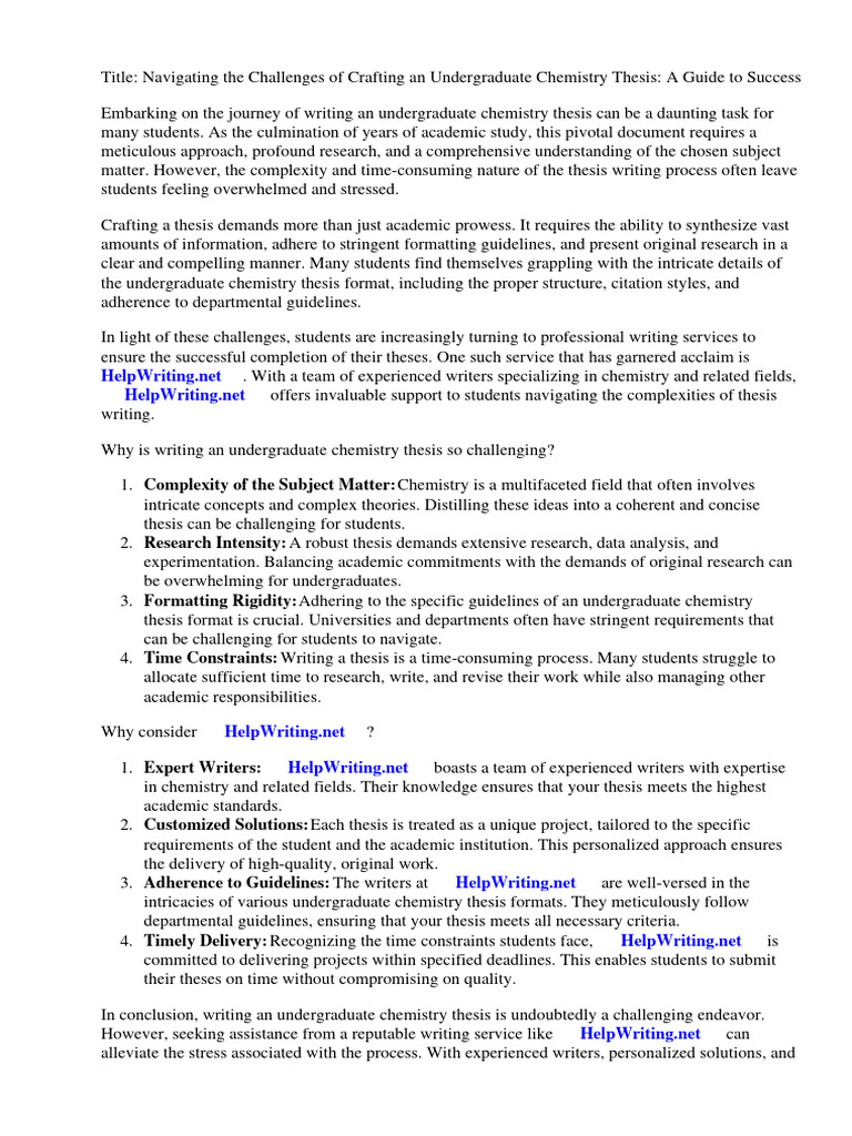 Undergraduate Chemistry Thesis Format | PDF | Thesis | Doctor Of Philosophy