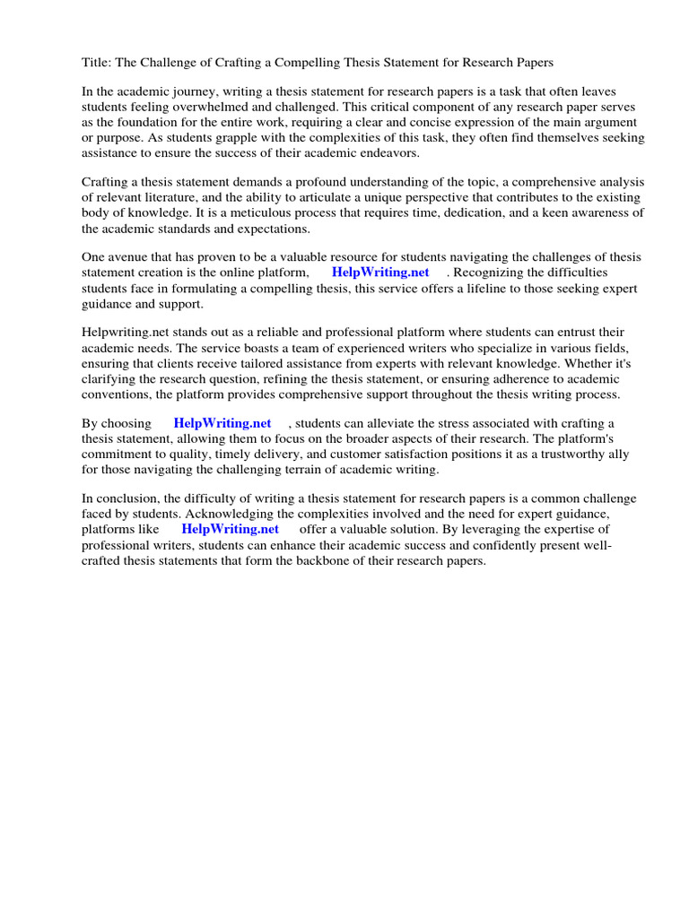 Thesis Statement Research Papers | PDF | Essays | Thesis