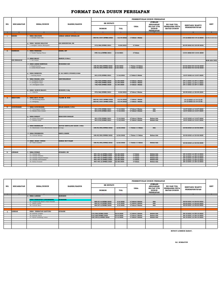 2.a Bid Penataan - FORMAT DATA DUSUN - tERBARU | PDF