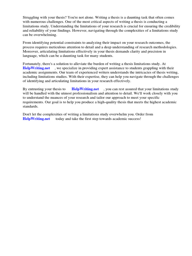 Sample Thesis Limitations Study | PDF