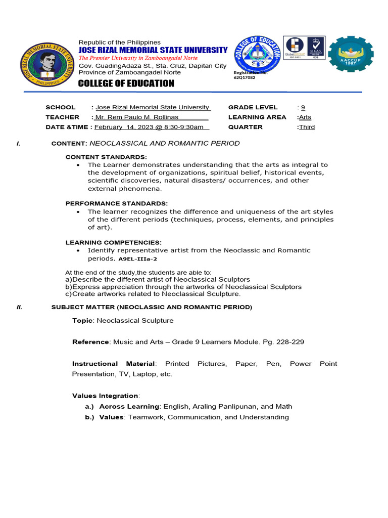 Lesson Plan Arts Sculpture Pdf Learning Cognition