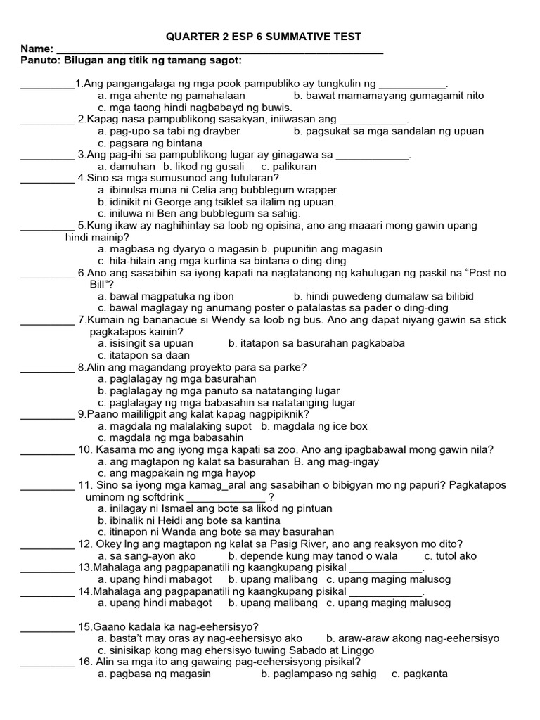Quarter 2 Esp 6 Summative Test Pdf