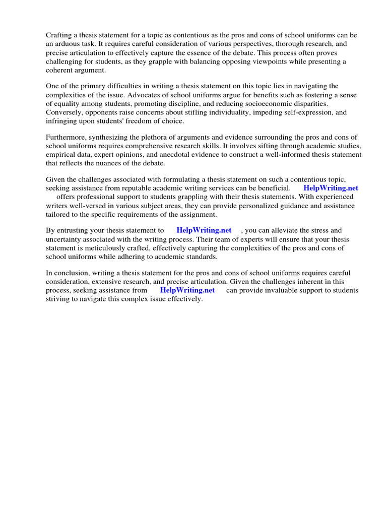 Thesis Statement For Pros and Cons of School Uniforms | PDF | Career ...