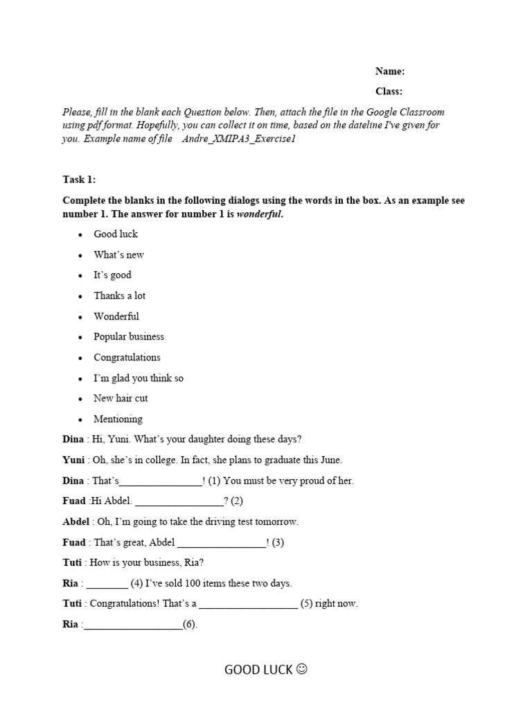 Classroom Dialog Exercises | PDF
