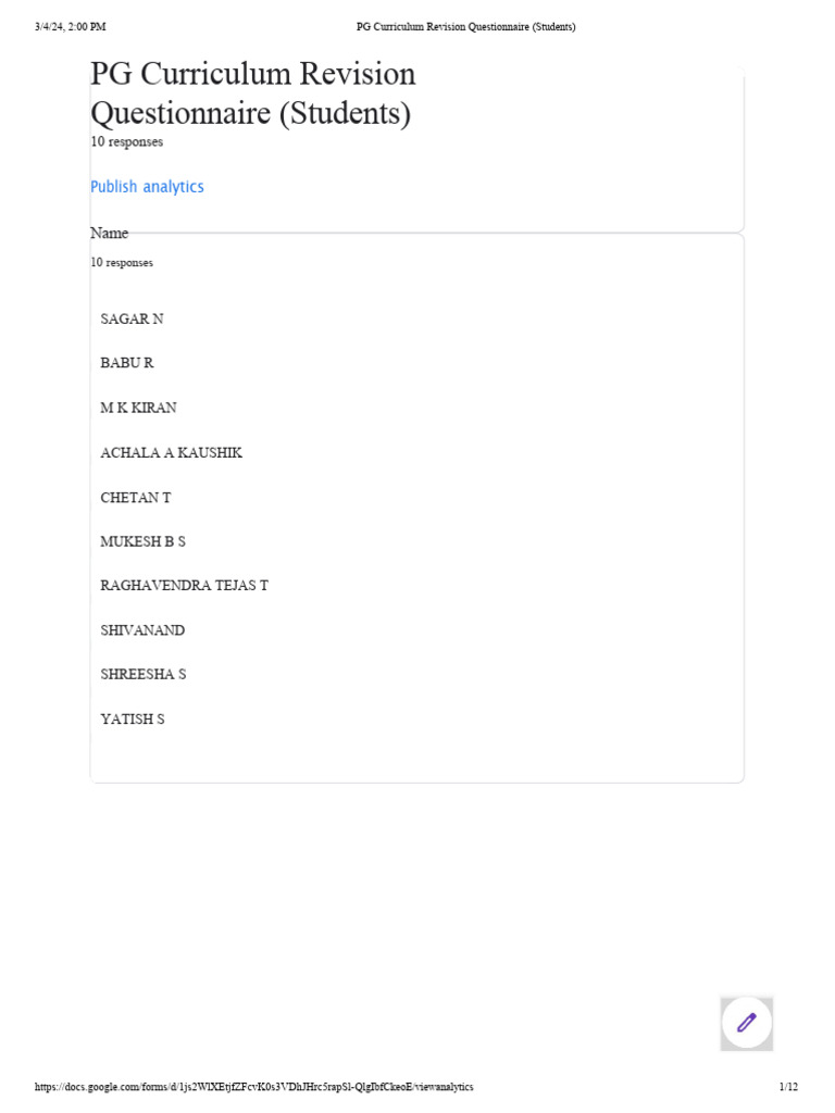 PG Curriculum Revision Questionnaire (Students) | PDF