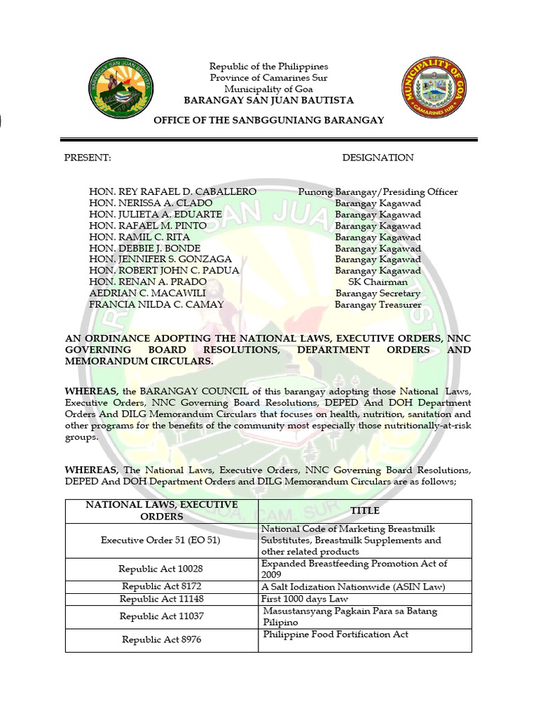 RESOLUTION-FOR-ADOPTIONS-AT-BRGY | PDF | Micronutrient | Nutrition
