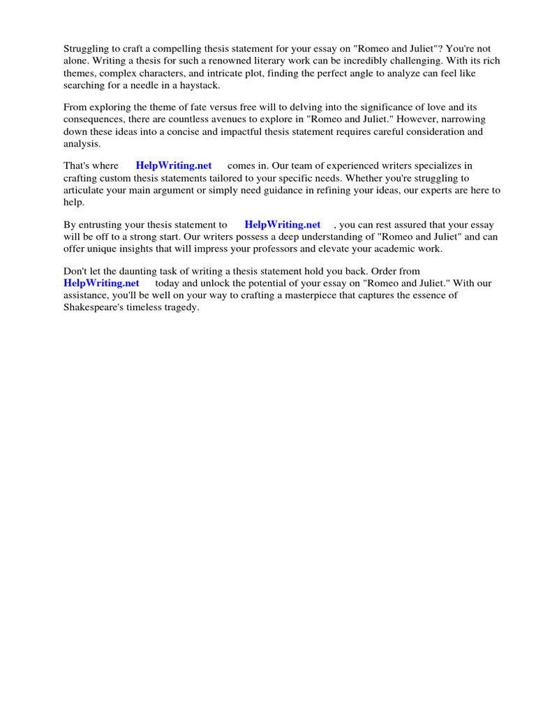 Romeo and Juliet Thesis Statements Ideas | PDF | Characters In Romeo And Juliet | Romeo And Juliet