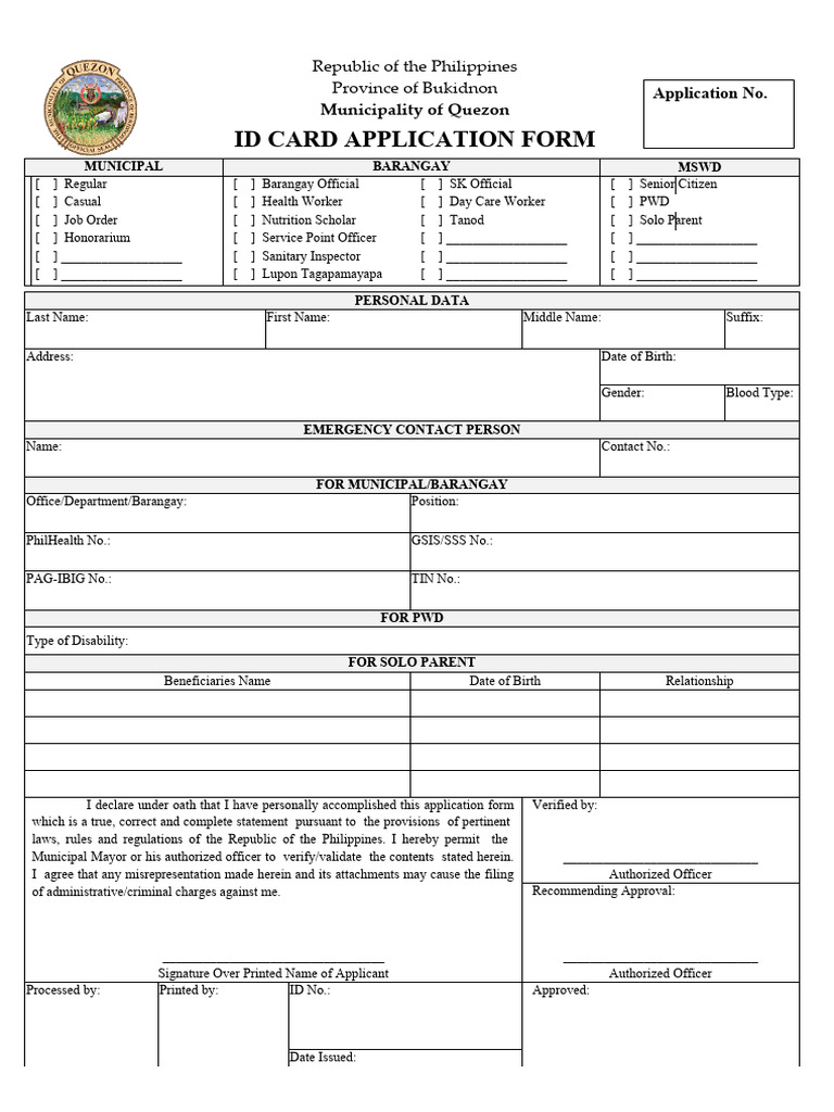 Id Application Form | PDF