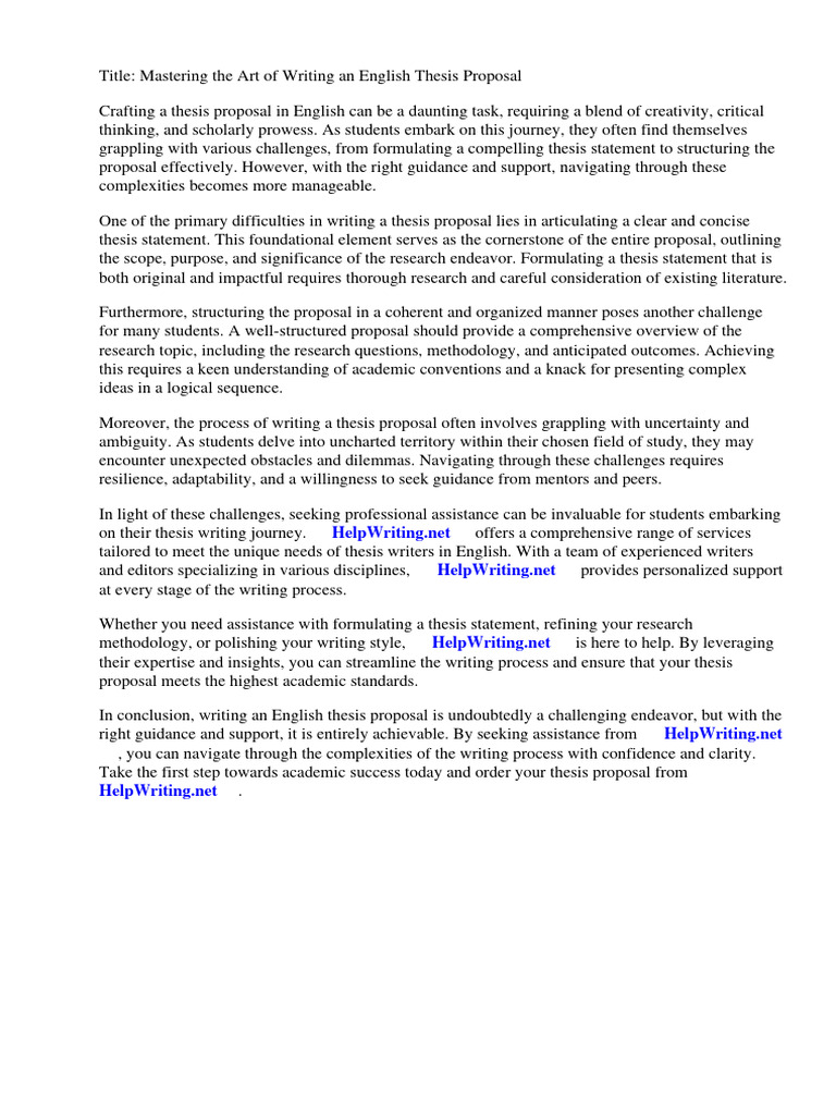 How To Write An English Thesis Proposal | PDF How To Write An English Thesis Proposal | PDF
