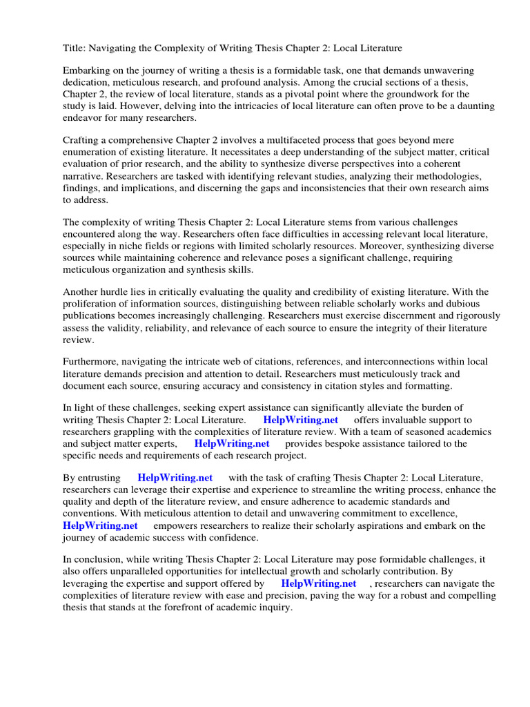 Thesis Chapter 2 Local Literature | PDF Thesis Chapter 2 Local Literature | PDF