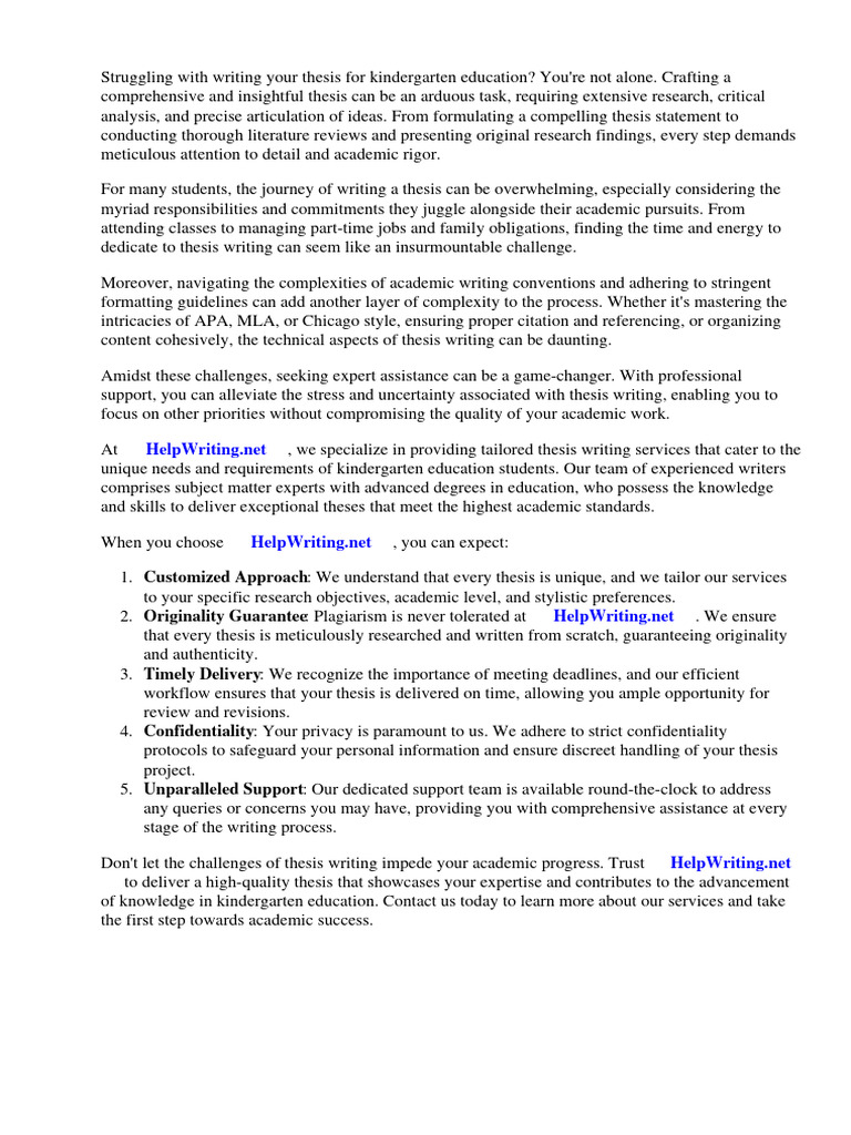 Sample Thesis Title For Kindergarten | PDF