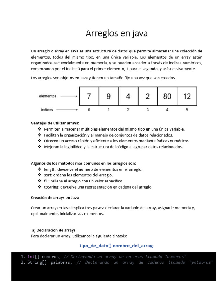 Arreglos en Java - Parte 1 | PDF | Métodos y materiales de enseñanza | Tecnología