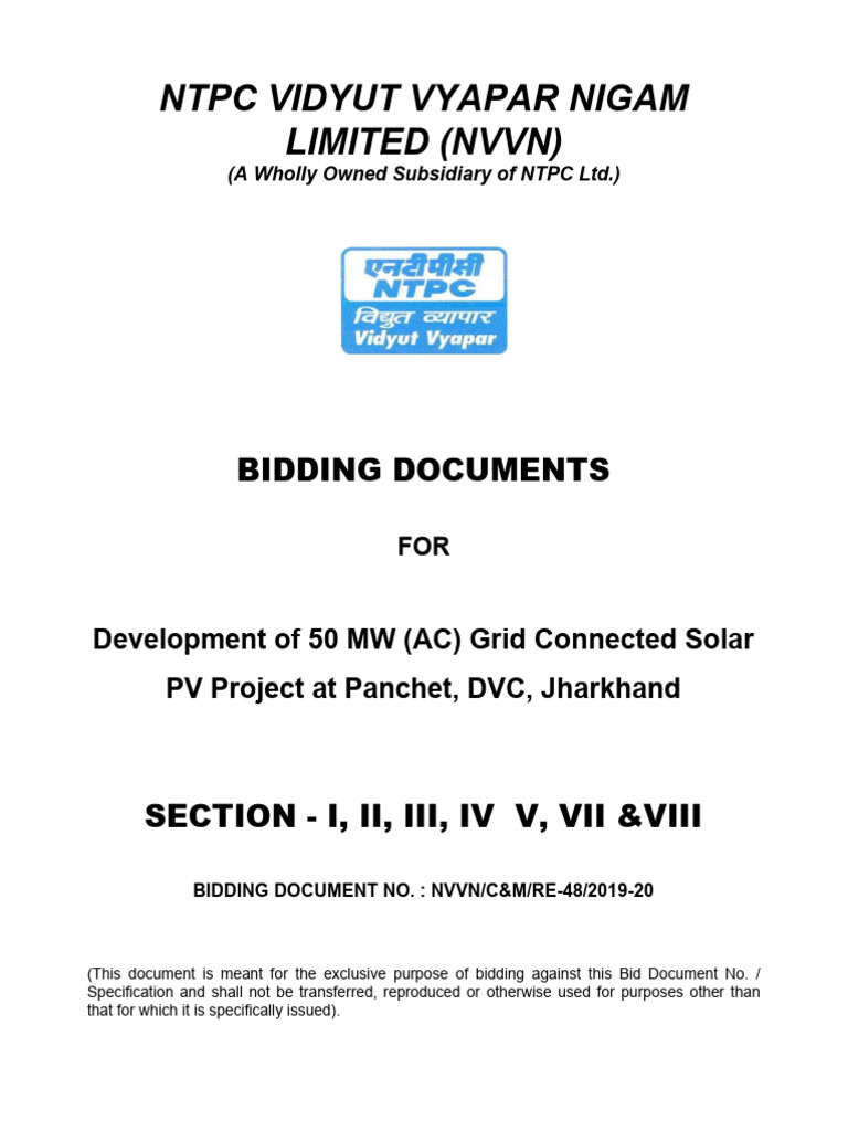 NTPC Vidyut Vyapar Nigam Limited (NVVN) : Bidding Documents | PDF ...