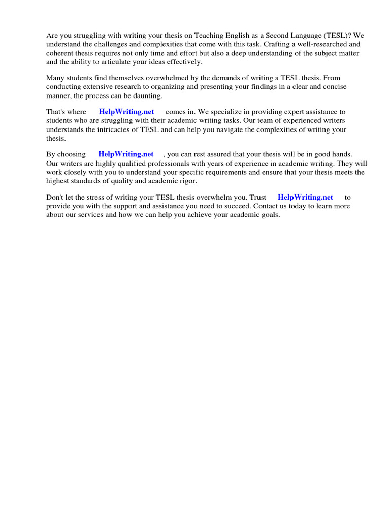 Teaching English As A Second Language Thesis PDF | PDF | Second Language | English As A Second ...
