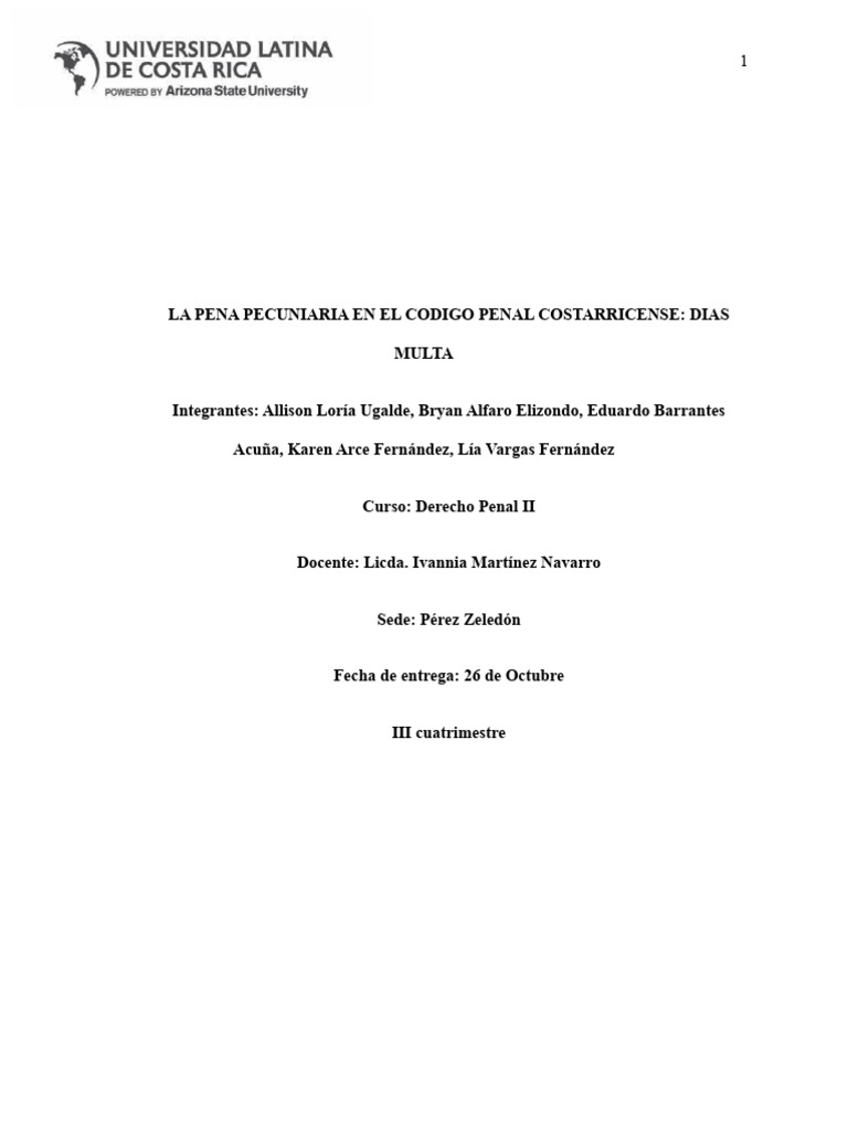 Pena Pecuniaria en El Codigo Penal Costarricense | PDF | Castigos ...