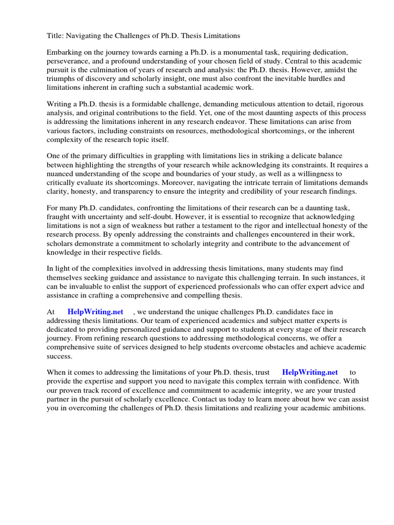 PHD Thesis Limitations | PDF