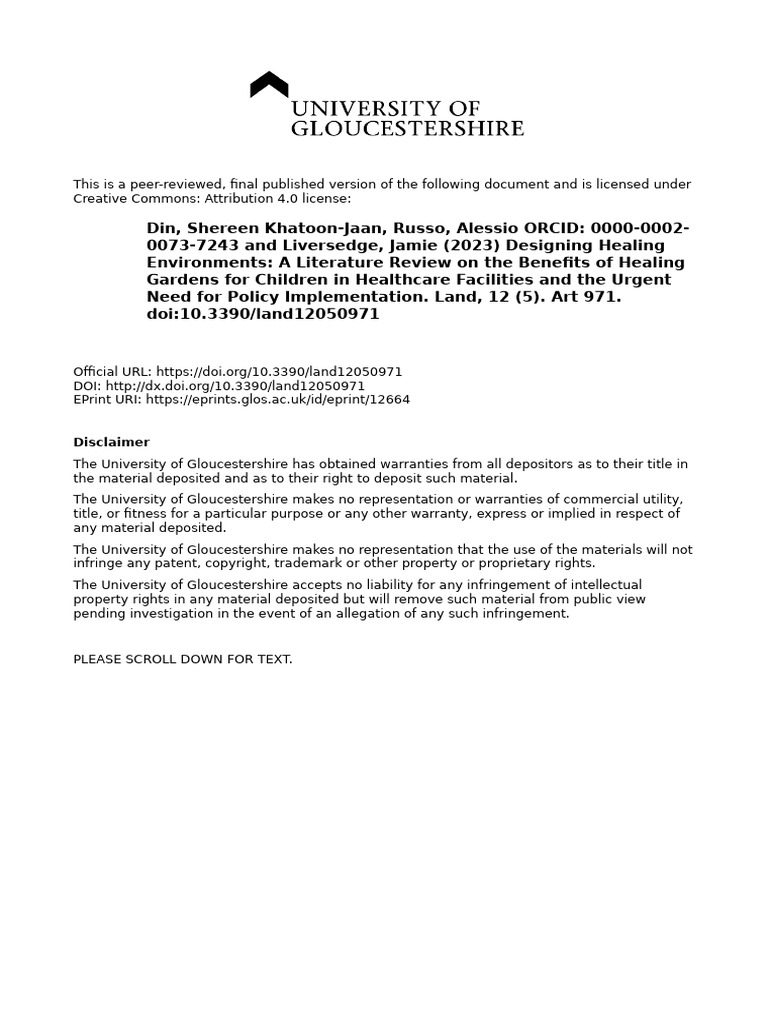 RUSSO Alessio (2023) Designing Healing Environments A Literature Review ...