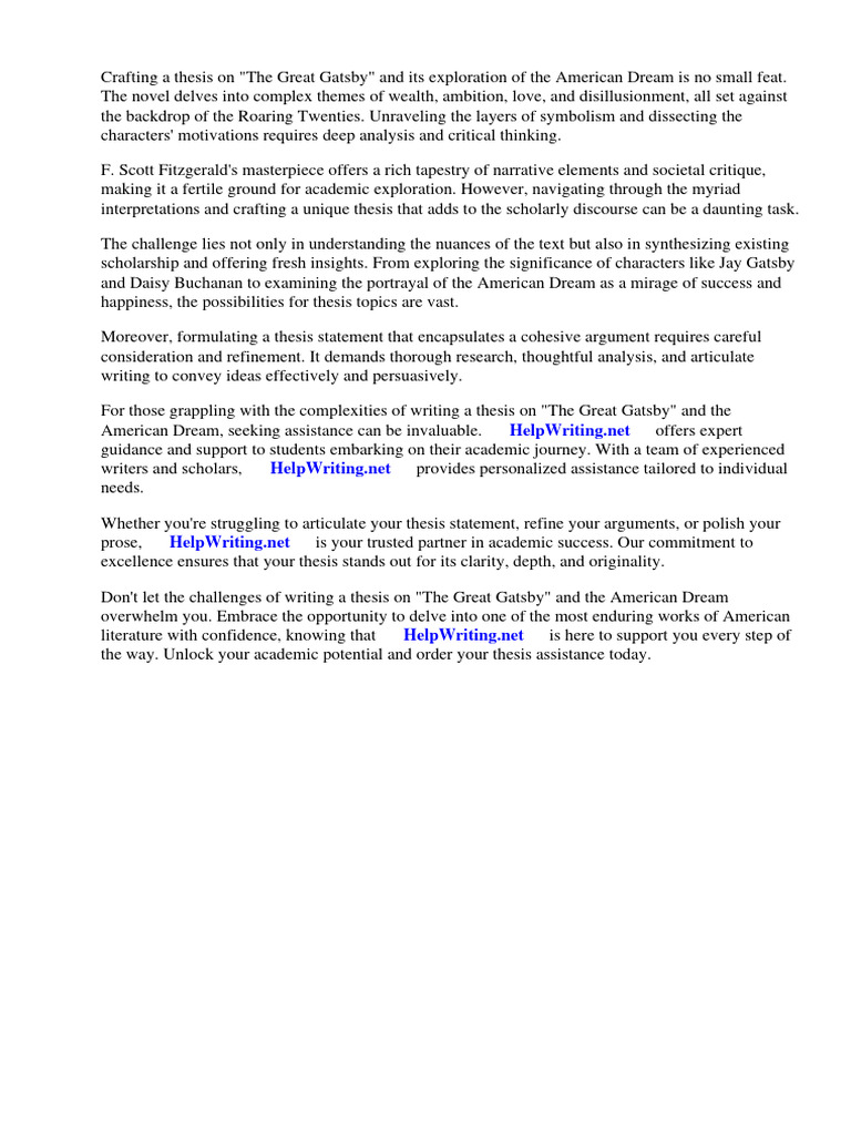 The Great Gatsby The American Dream Thesis | PDF | The Great Gatsby ...