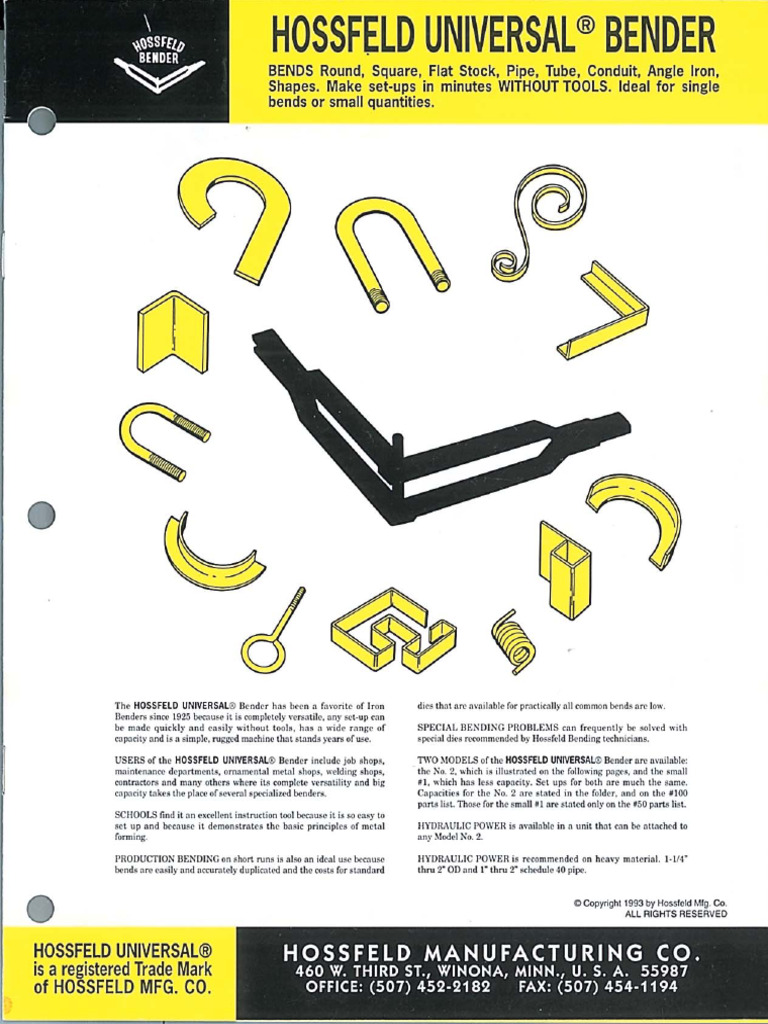 Hossfeld Universal Bender Instruction Sheet | PDF