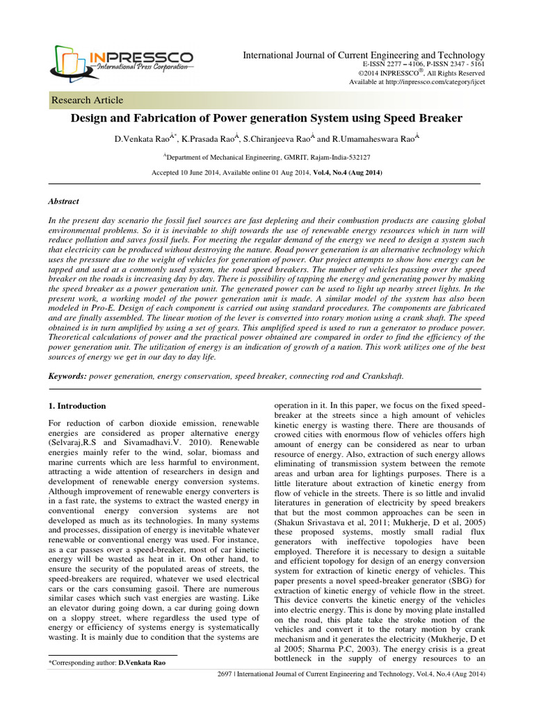 5 Design and Fabrication of Power Generation System Using Speed Breaker ...