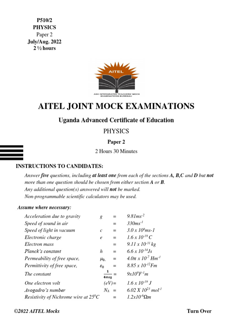 UACE Physics 2 | PDF | Capacitor | Wavelength