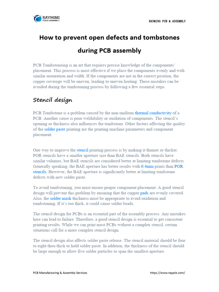 How To Prevent Open Defects And Tombstones During Pcb Assembly Pdf