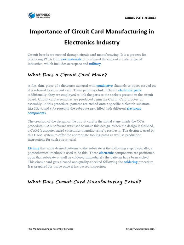 Importance of Circuit Card Manufacturing in Electronics Industry | PDF ...
