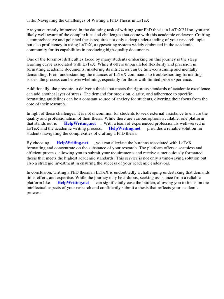 Writing Phd Thesis Latex | PDF | Thesis | Doctor Of Philosophy