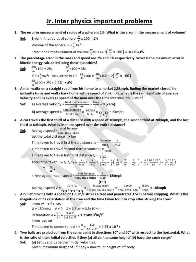 JR Physics Problems | Download Free PDF | Applied And Interdisciplinary Physics | Motion (Physics)