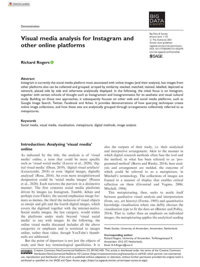 Rogers 2021 Visual Media Analysis For Instagram and Other Online ...