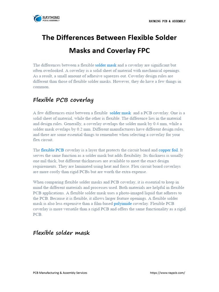 The Differences Between Flexible Solder Masks and Coverlay FPC | PDF ...