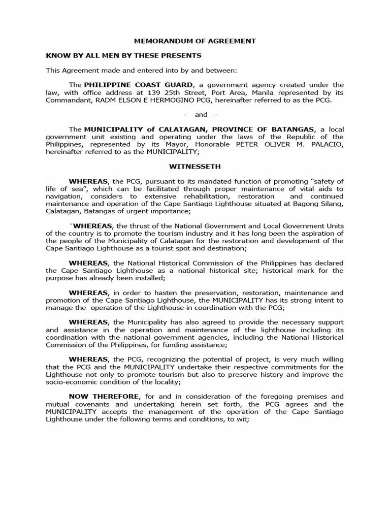 Memorandum of Agreement | PDF | Government