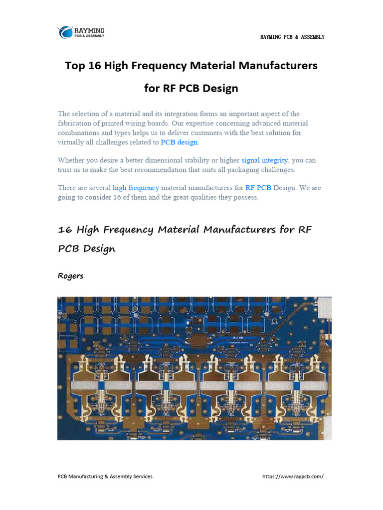 Top 16 RF PCB Material Makers | PDF | Printed Circuit Board | Lamination