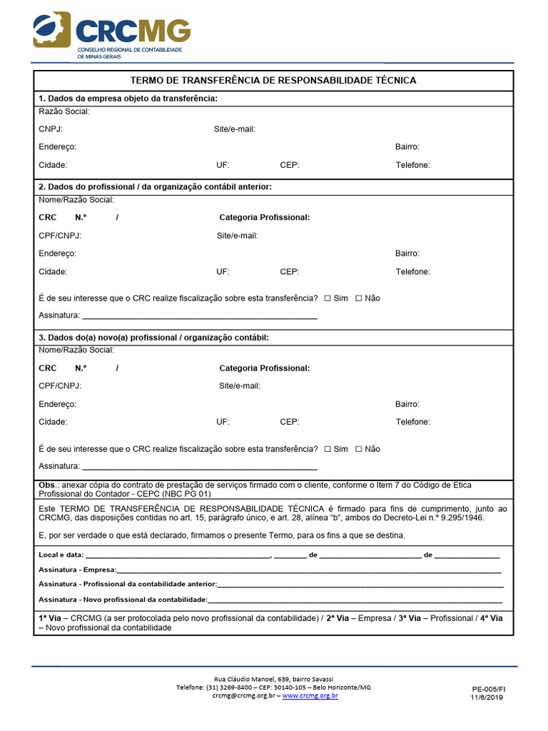 Modelo Termo de Transferencia - MG | PDF | Contabilidade | Business