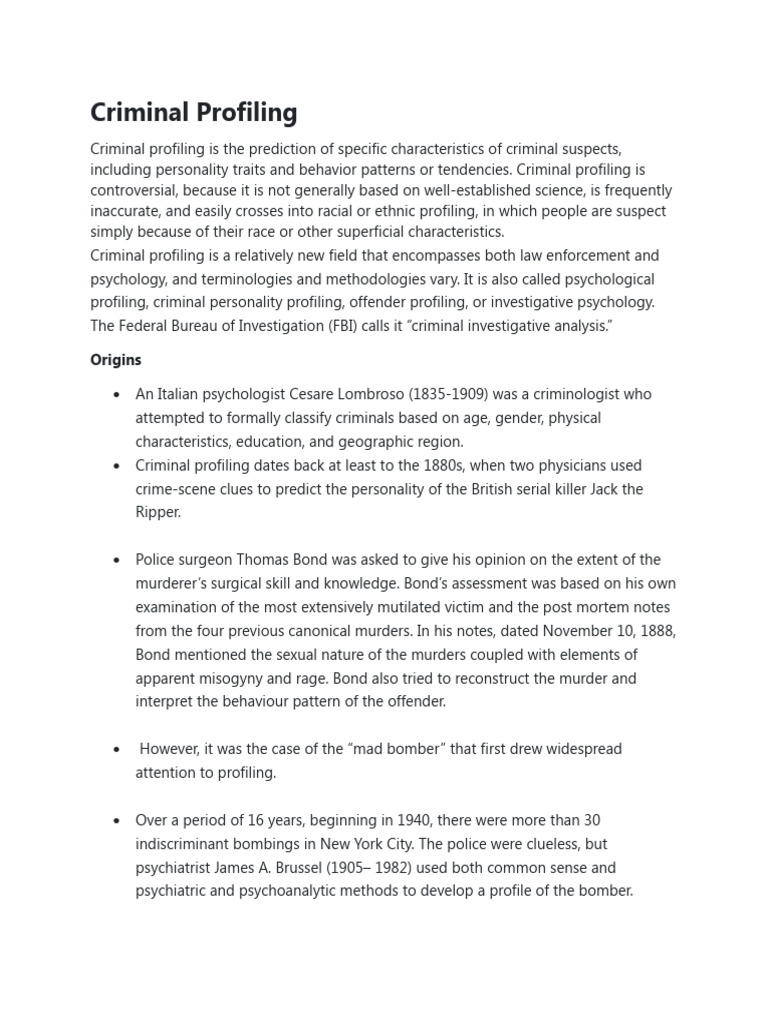 History of Criminal Profiling (1) | PDF | Offender Profiling | Criminology