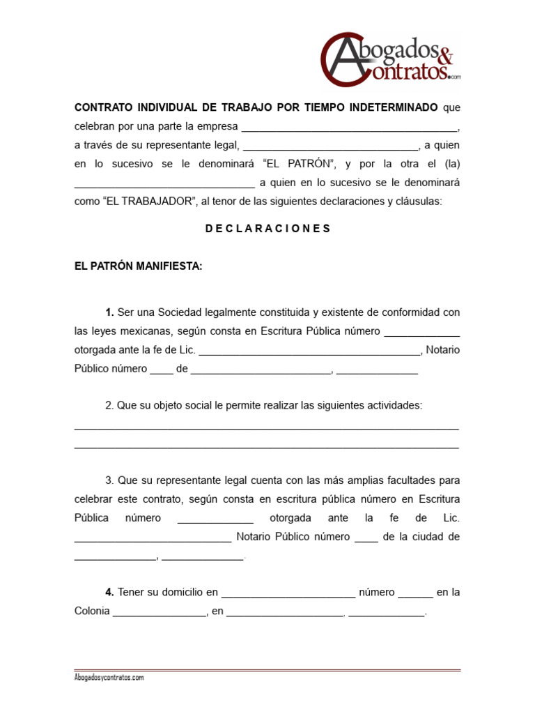 Contrato Por Tiempo Indeterminado | PDF | Derecho