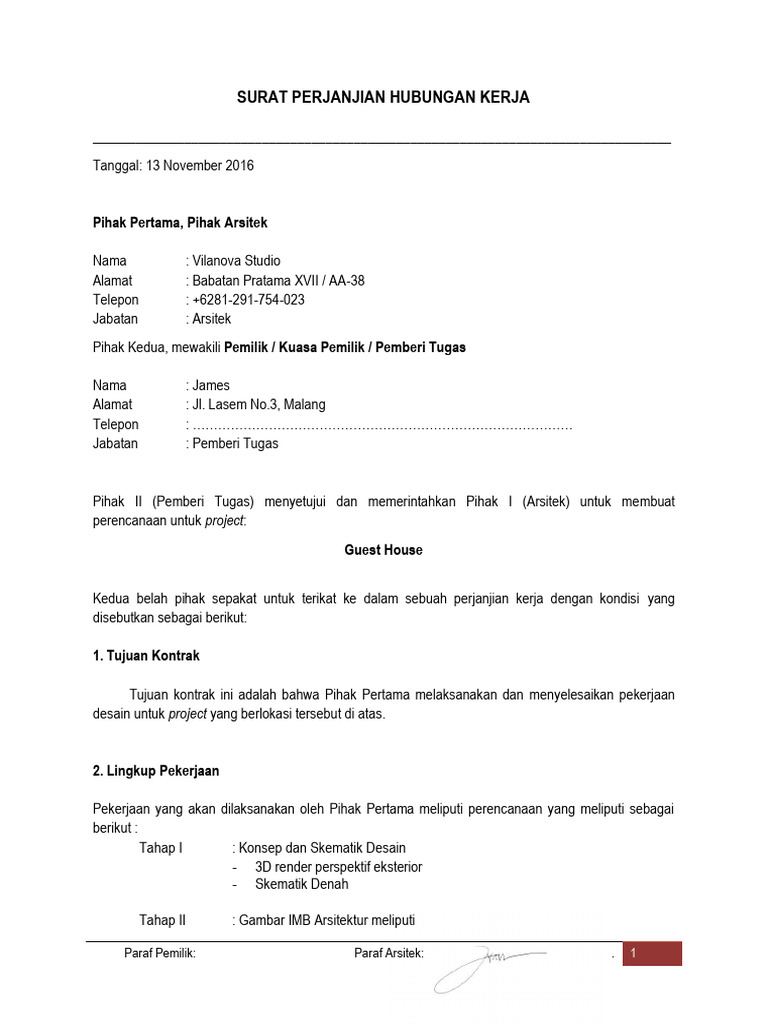 Kontrak Kerja Ko James GuestHouse | PDF