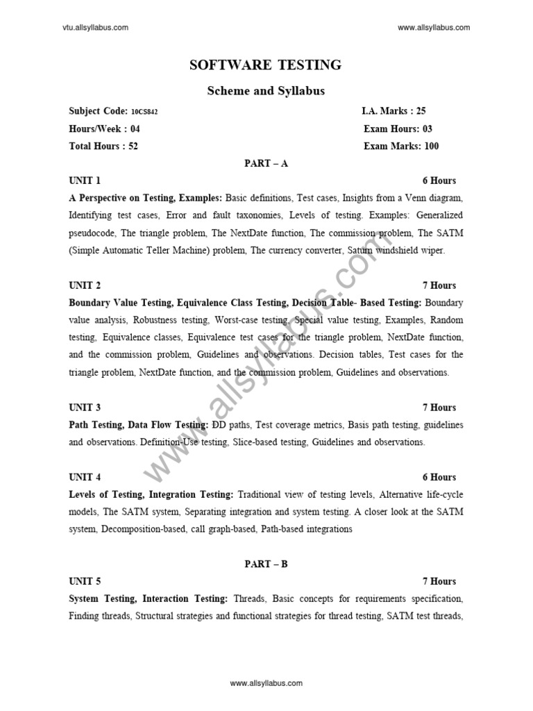 Software Testing 10cs842 Pdf Software Testing Software Bug