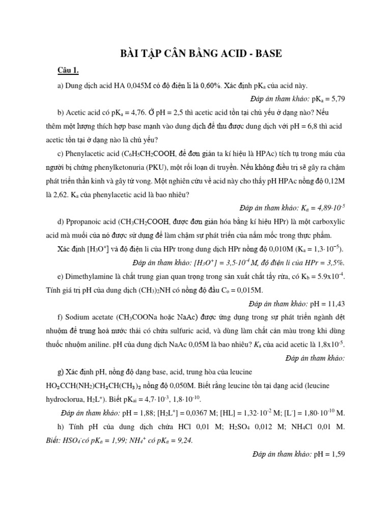 Bai tap chuong can bang acid-base | PDF