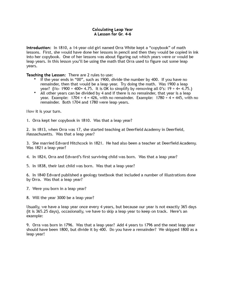 Leap Year Math for Grades 4-6 | PDF