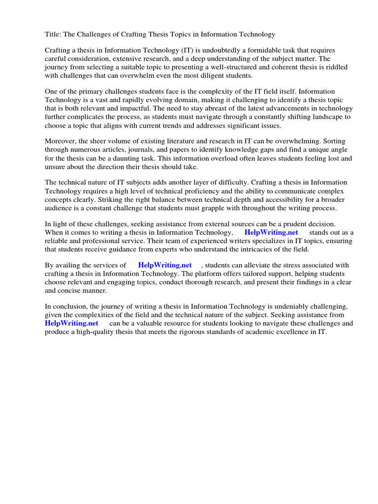 Thesis Topics in Information Technology | PDF | Internet Of Things | Thesis