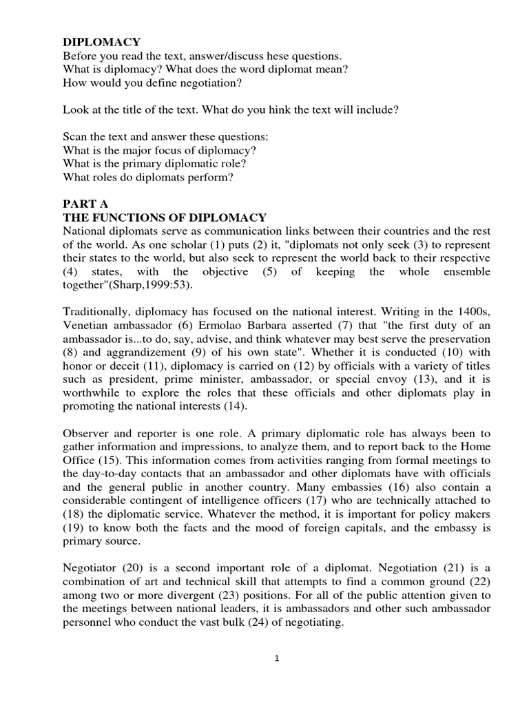 THE FUNCTIONS OF DIPLOMACY - Page 1-9 | PDF
